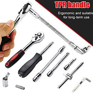 VEHIMACH Drive Socket Set, SAE and Metric Hex Bit Socket Set, Ratchet Wrench Set with S2 & CR-V Sockets, Mechanic Tool Kits for Auto Repair Household