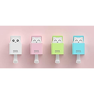 Gautsa Cute Peek-A-Boo Hooks, Self Adhesive, Pop up Cat Bear Animal Decorative for Kids Boys Girls, for Key Coat Robe Towel, 4 Pack (Cats)