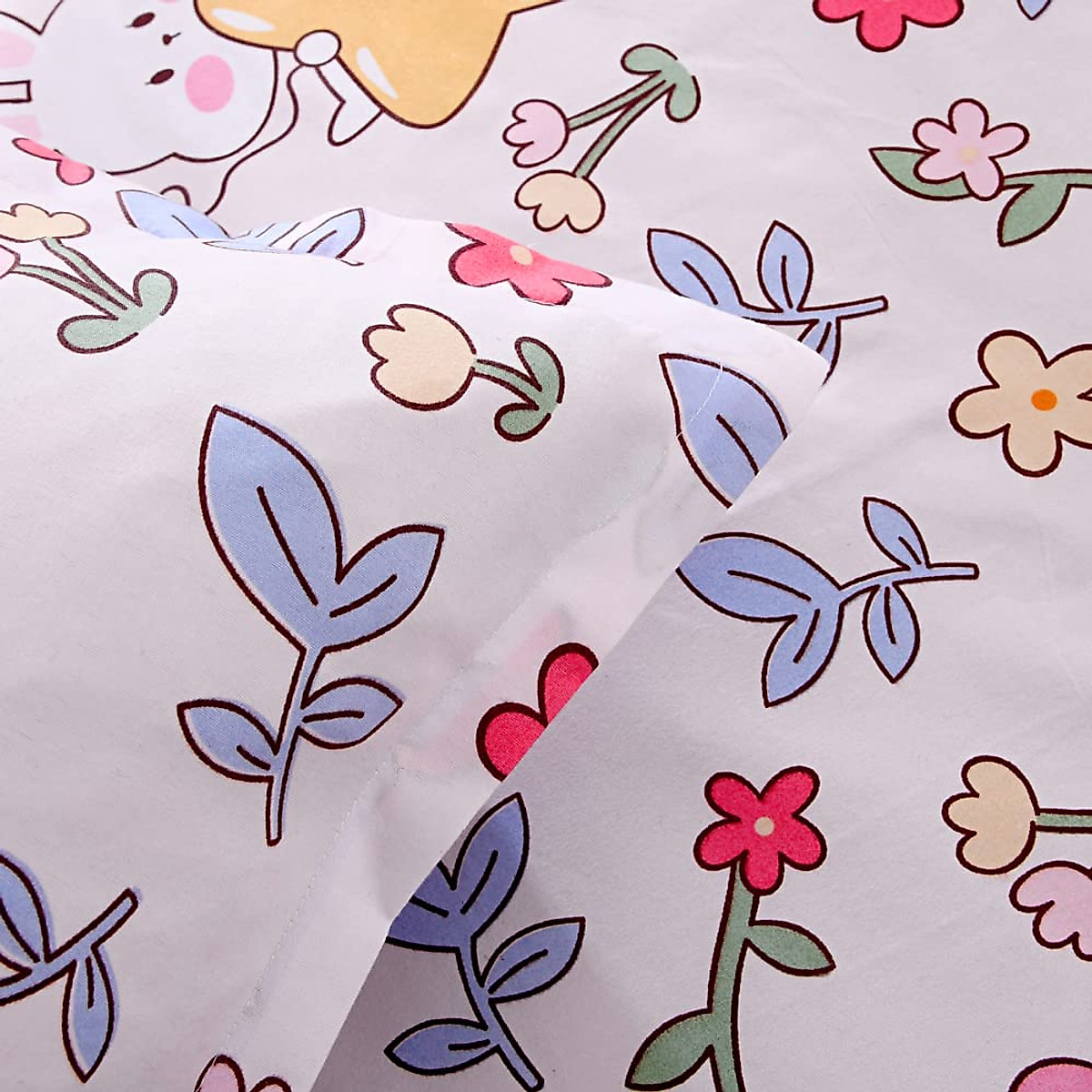 KWLOVER 2PC Soft Cute Bed Fitted Sheet and Pillowcase Set,Rabbit Stars Printed Sheets for Kids Twin Size Bed