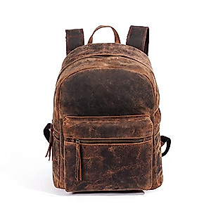 KomalC Leather backpack purse rucksack laptop bag for women & men travel school college hiking travel shoulder camping bag