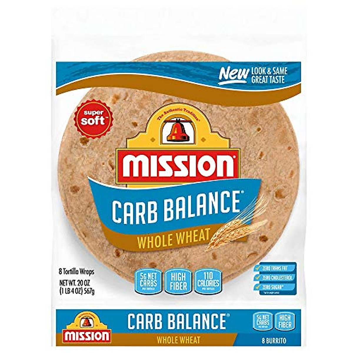 Mission 10 Inch Carb Balance Whole Wheat Tortillas LARGE Burrito 8 ct 20 oz Pack of 2 Total of 40 oz Kosher Certified