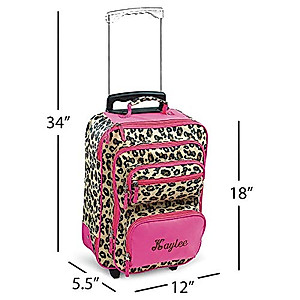 Lillian Vernon Personalized Rolling Luggage for Kids Leopard Spots Design, 5" x 12" x 20"H
