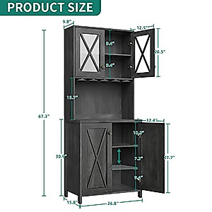 YITAHOME Farmhouse Bar Cabinet for Liquor and Glasses, Dining Room Kitchen Cabinet with Wine Rack, Upper Glass Cabinet, Open Storage Shelves for Living Room, Hallway, Charcoal Grey