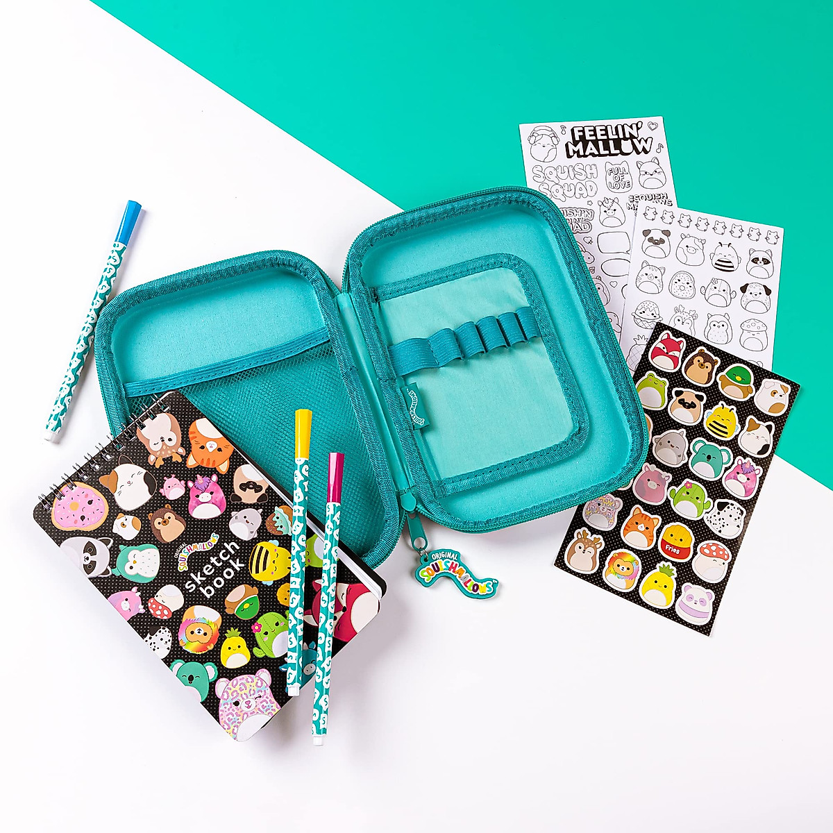 Fashion Angels Squishmallows Stationery Set, Includes Sketch Sheets, Supply Box, Stickers, & 3 Markers, Fun & Creative Crafts Kit for Kids & Teens