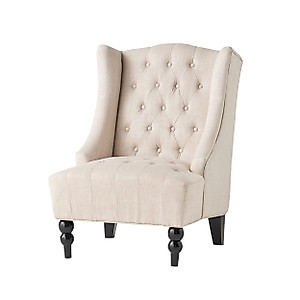 GDFStudio Tall Tufted Fabric Accent Chair, Vintage Club Seat for Living Room (Light Beige)