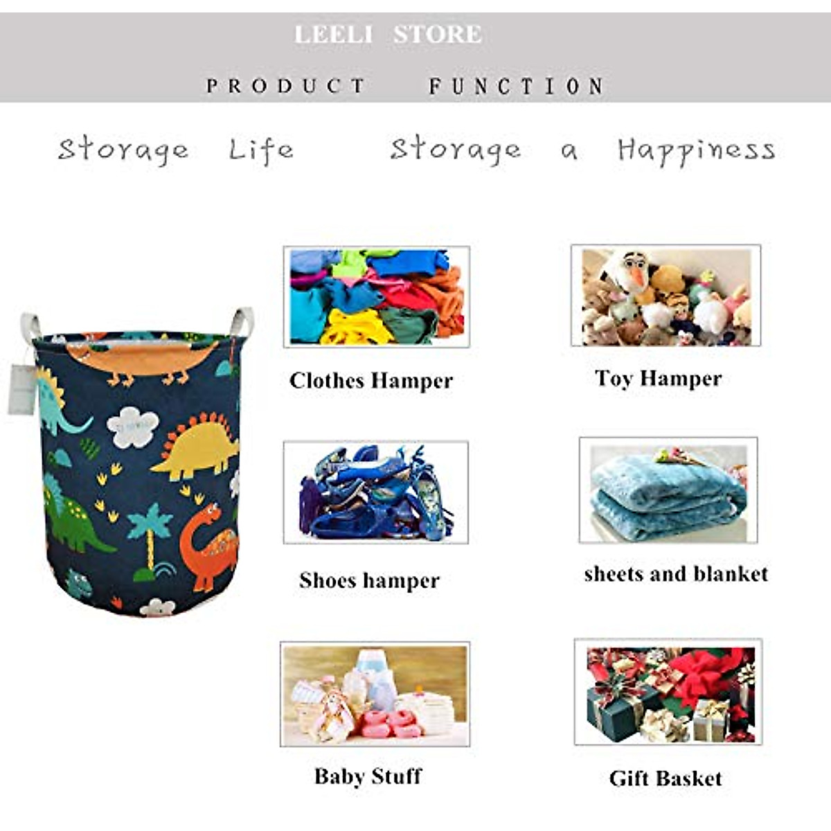 LEELI Laundry Hamper with Handles Collapsible Canvas Laundry Basket,Waterproof Storage Basket Home Organizer for Nursery,Clothes,Toys,Baby Hamper