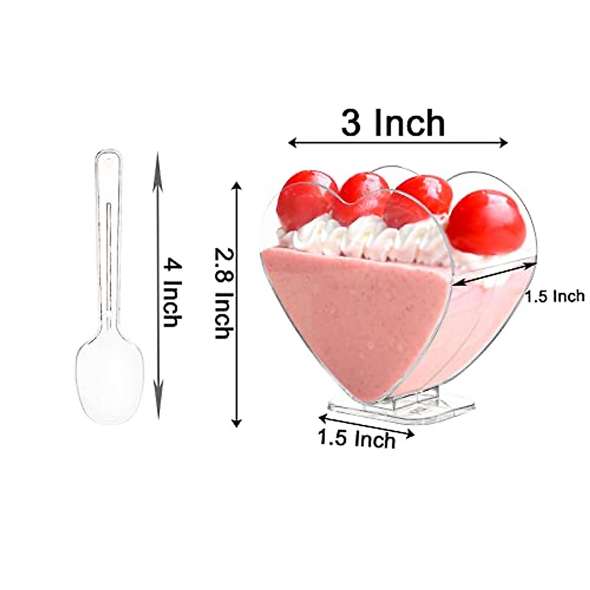 Coloch 100 Pack 4 Oz Plastic Mini Dessert Cup with Spoon, Clear Parfait Appetizer Cup Heart-shaped Small Serving Bowl for Cakes, Ice Cream, Tasting, Party, Buffet, Wedding