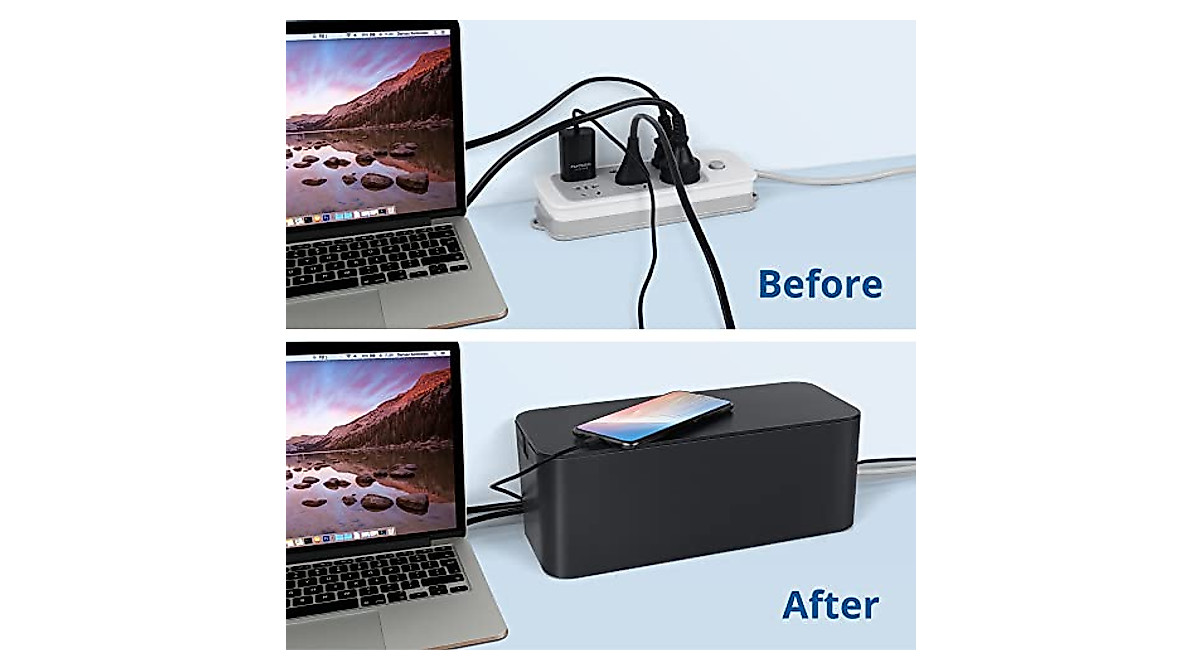 Cable Management Box 2-Pack - Organize & Conceal Power Strips Safely
