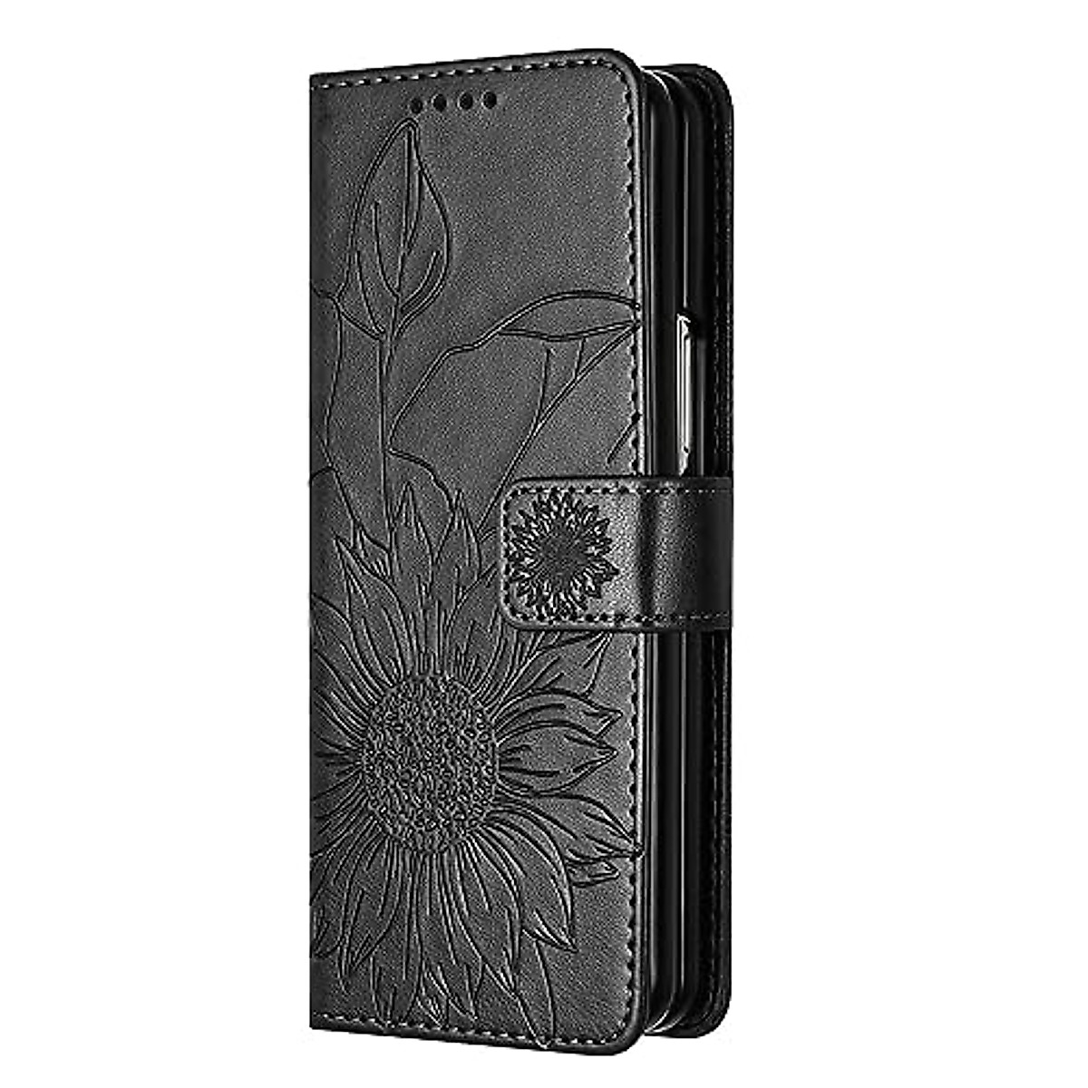 Cell Phone Flip Case Cover Slim Case Compatible with Samsung Galaxy Z Fold 5 Wallet Case with Card Holder, Embossed Floral Cover Leather Folio Flip Case Shockproof Protective Cover Compatible with Wom