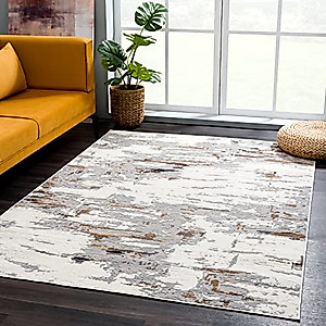 Abani Rugs 6' x 9' Contemporary Grey Paint Strokes Premium Area Rug - No-Shedding Modern Marble Design Dining Room Under Table Rug