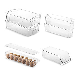 Set Of 6 Refrigerator Organizer Bins - Stackable Fridge Organizers for Freezer, Kitchen, Countertops, Cabinets - Clear Plastic Pantry Storage Racks