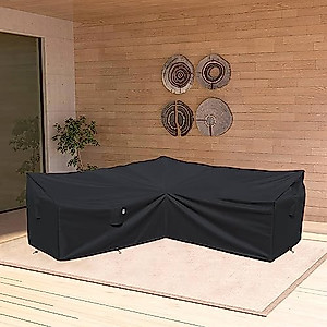 Flexiyard Heavy Duty Outdoor Sectional Sofa Cover, 85“ x 85" V-Shaped 5-Seater Waterproof 600D Patio Sectional Couch Cover, Outside Lawn Patio Furniture Cover (Midnight Black, V-Shaped-85 x85)