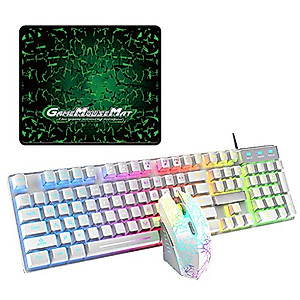 MAOSUO T6RGB Luminous Wired Gaming Keyboard and Mouse Set with Large Mouse Pad USB Colorful Backlit Easy-to-Operate Mechanical Feel Keyboard Accessories Kit for Laptop Computer Gamer Work