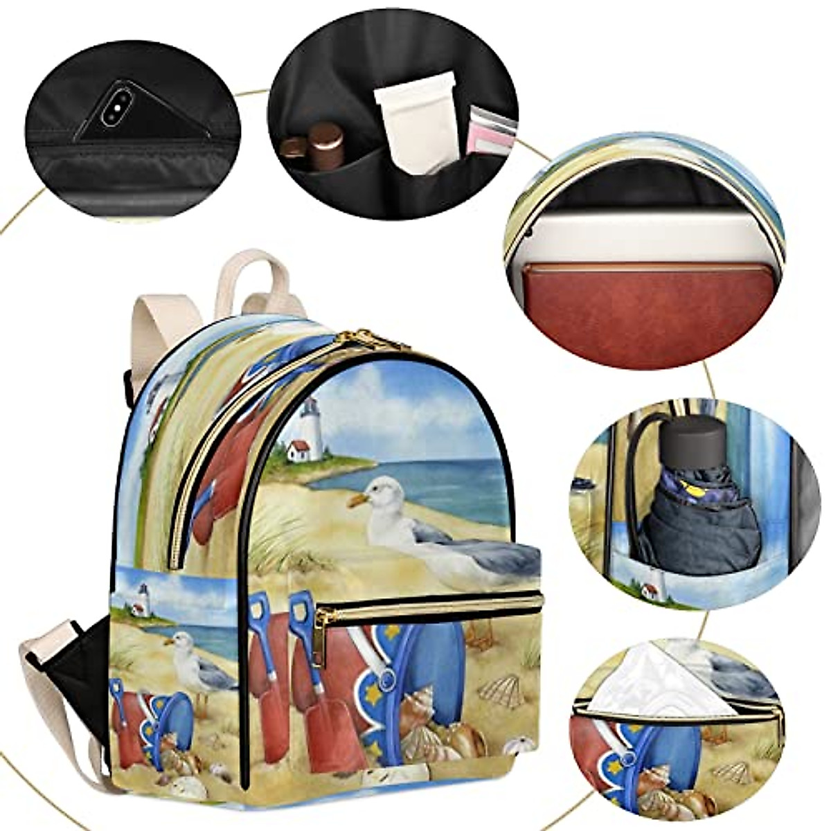 Seagulls Lighthouse Mini Backpack Purse for Women, Seagulls Beach Leather Small Backpack Casual Travel Daypacks Shoulder Bag for Girls Teen