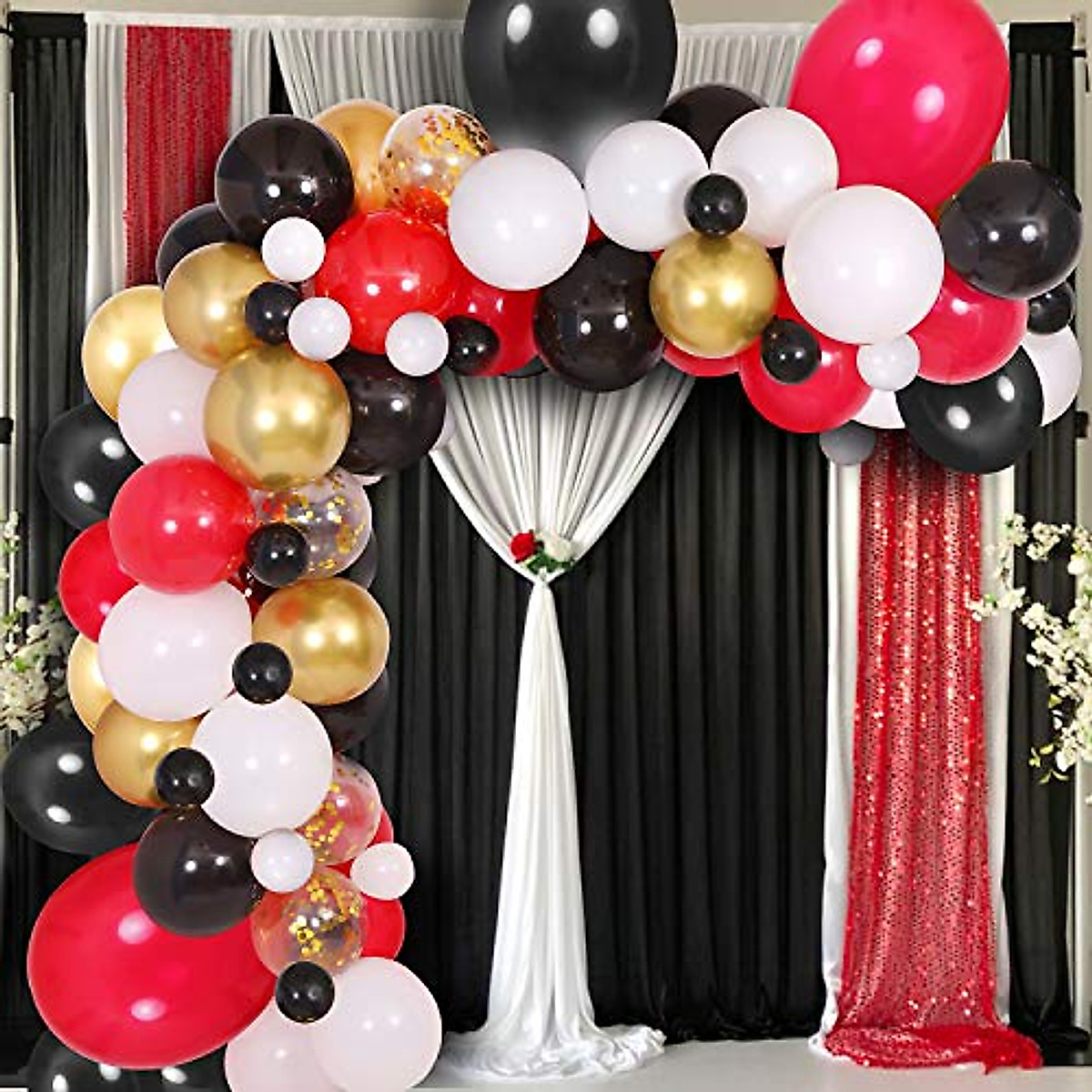 Black White Red Balloon Garland Kit, 125 Pack Balloons Garland Kit Including 18INCH Black Red Balloons Ideal for Casino Card Night Poker Las Vegas Party Decorations