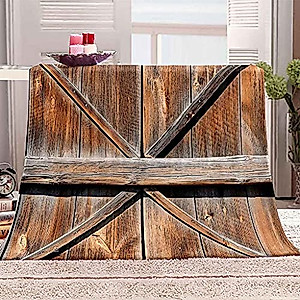 NARBOR Soft Fleece Throw Blanket - Fluffy Microfiber Solid Blankets for Bed and Couch Double/Single Size - 59X79Inch Vintage Small Wooden Door Printed Flannel Blanket for Bed, Couch and Sofa