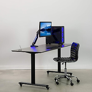 VIVO Premium Single 17 to 32 inch Gaming Pneumatic Monitor Arm Clamp-on Desk Mount Stand with Blue LED Lights, Max VESA 100x100, Black STAND-GM1BB