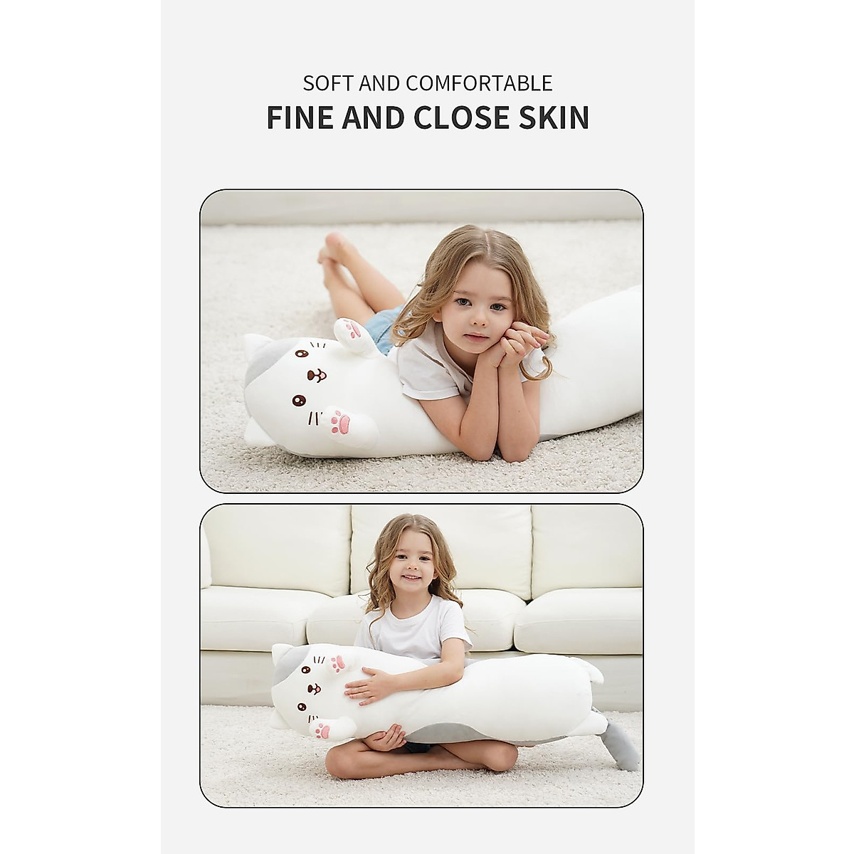 Dalmao 35.4" Cat Stuffed Animal, Soft Long Pillow Doll Cute Cartoon Kitten Plush Hugging Pillow Plushies Toy Gift for Kids, Girls, Halloween, Christmas, Thanksgiving, Birthdays