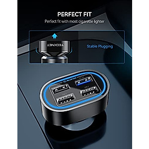 TECKNET USB Car Charger 54W 4-Port USB Car Charger Adapter QC 3.0 Port Compatible with iPhone 14 Pro Max/14 Plus/iPhone 13 12 11 Pro Max X XR XS 8 Samsung Galaxy Note 20/10 S21/20/10 Google Pixel