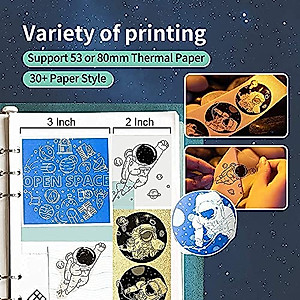 Phomemo M03 Pocket Printer- Portable Printer Photo Printer with 3 Roll 3 Inch Black on White, 77mm x 3.5m, 3 Inch X 11.5 ft, Compatible with iOS + Android for Photos, Journalist, Work, Plan-(Green)