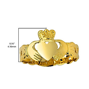 14K Yellow Gold Unisex Claddagh Claddagh Friendship, Engagement, or Wedding Ring with Trinity Knot Band - Size 9-1/4