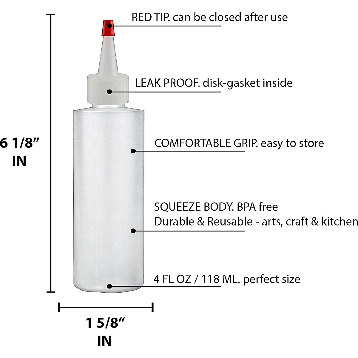 BRIGHTFROM Condiment Squeeze Bottles, 4 OZ Empty Squirt Bottle with Red Top Cap, Leak Proof - Great for Ketchup, Mustard, Syrup, Sauces, Dressing, Oil, Arts and Crafts, BPA FREE Plastic - Pack of 2