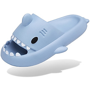 Men's and Women's Shark Slides Cloud Slippers Summer Novelty Open Toe Slide Sandals Anti-Slip Beach Pool Shower Shoes with Cushioned Thick Sole, Blue, 11-12 Women/9.5-10 Men