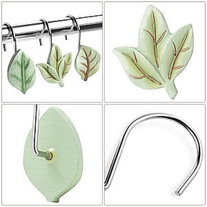 Gibelle 12PCS Leaves Shower Curtain Hooks, Green Plant Leaf Decorative Shower Curtain Hooks Metal Rustproof Cute Eucalyptus Shower Curtain Rings Bathroom Decoration Accessories