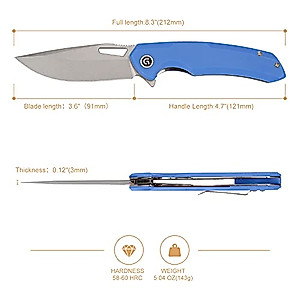GVDV 9Cr18Mov Stainless Steel Pocket Knife with Ball Bearing Flipper, 3.6”Blade Folding Knife with G10 Handle, EDC Pocket Knives for Hunting Camping Fishing, Gifts for Men Women, Large (Blue)