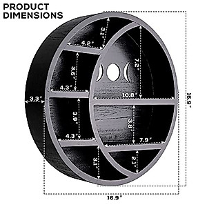 The Poppy Store Large 17" Moon Shelf – Ideal for Crystal Decor, Essential Oils, Witchy Room, and Boho Art Display - Decorative Crystals Wall Shelf - Easy Mount - Paulownia Wood – Black