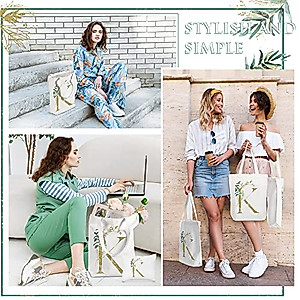 Reginary Initial Letter Tote Wedding Canvas Bag with Zipper Green Botanic Initial Sign Bridesmaid Proposal Gifts Bridal Shower (K)