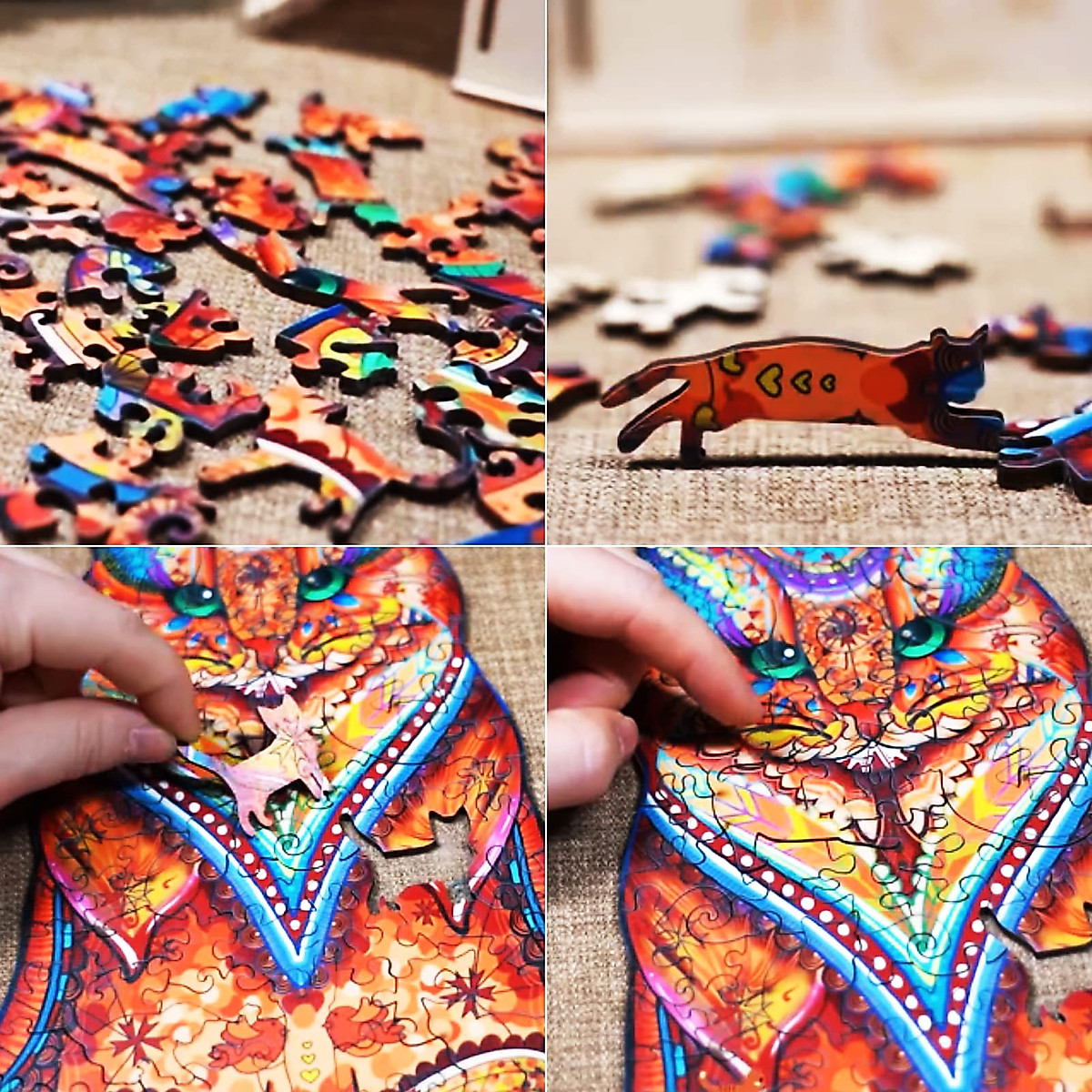 Cat Wooden Jigsaw Puzzles for Adults and Kids, Souhoney Fun Gift for Family and Friends, Unique Laser Cut Whimsy Pieces, Real Wood Animal Shaped Puzzle, Family Games Play Collection 173 PCS