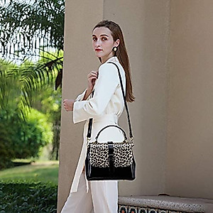 ZOCAI Women's Crossbody Satchel Handbags - PU Leather Top Handle Shoulder Bag Leopard Print Hobo Bags with Small Purse, Set of 2pcs