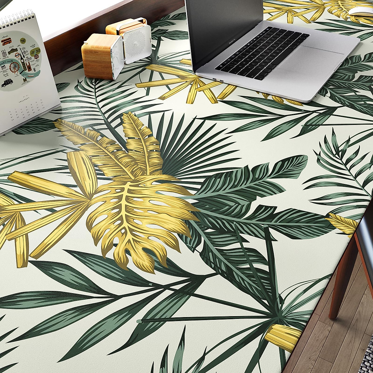 WESTICK Green Gold Botanical Wallpaper 17.5" x 118" Tropical Wallpaper Stick and Peel Floral Contact Paper for Walls Self Adhesive Leaf Wallpaper for Bedroom Kitchen Cabinet RV Countertops