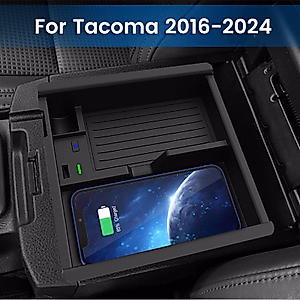CarQiWireless for Toyota Tacoma Accessories 2016-2022 2023 2024,Wireless Charger & Center Console Organizer Tray for Toyota Tacoma 2016 2017 2018 2019 2020 2021-2023 2024 TRD PRO Offroad Trail Truck