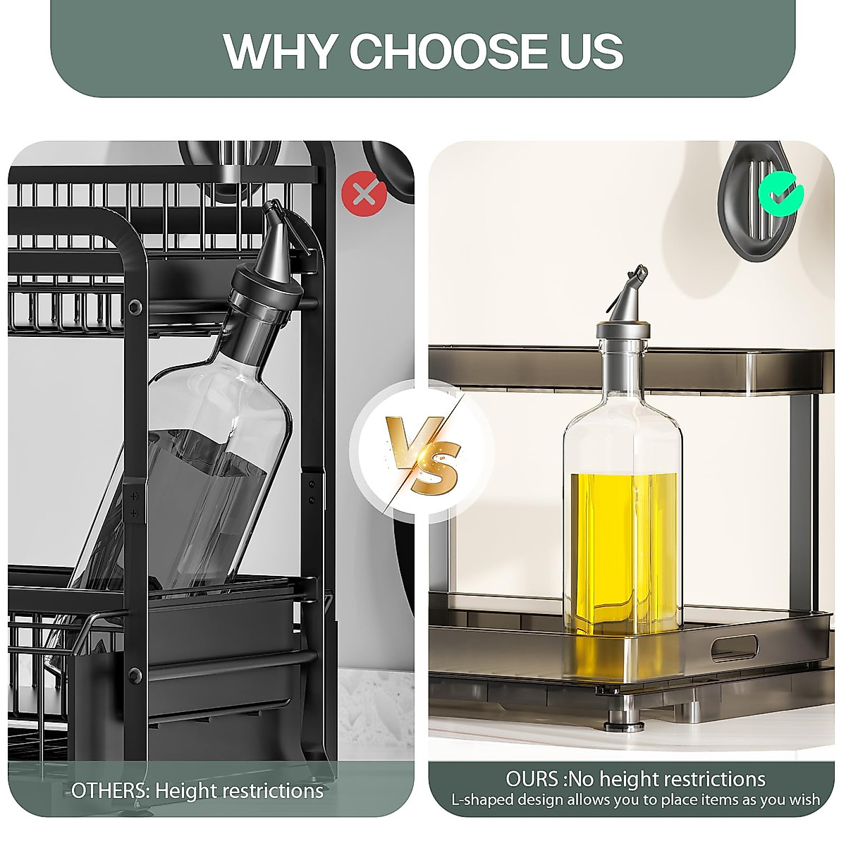 2 Pack Under Sink Organizer and Storage, 2 Tier Sliding Under Sink Shelf, L Shaped Pull Out Cabinet Basket Organizer, Multi-Purpose Slide Out Organizer Rack for Bathroom, Kitchen