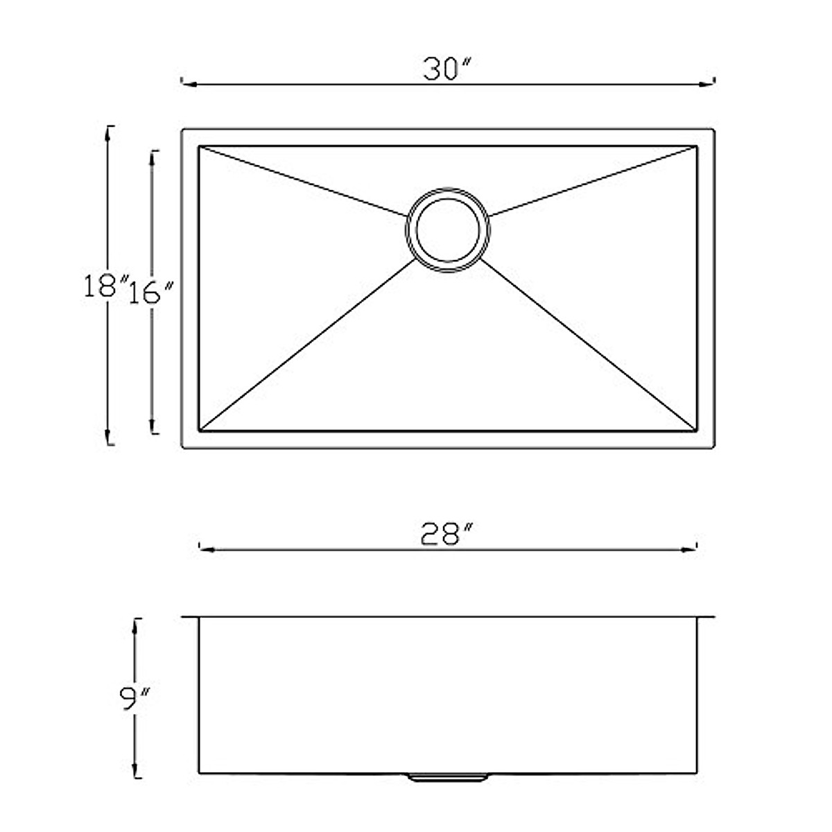 Dowell 9" Deep Undermount Single Bowl 30x18 Stainless Steel Kitchen Sink (18 Gauge, 6002 2318C)