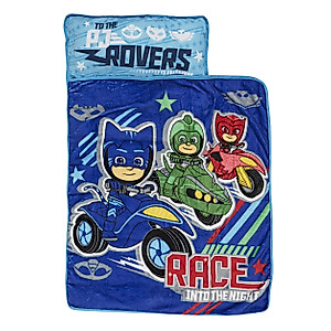 PJ Masks Race Into The Night Nap-Mat - Includes Pillow and Fleece Blanket - Great for Boys and Girls Napping at Daycare, Preschool, Or Kindergarten - Fits Sleeping Toddlers and Young Children