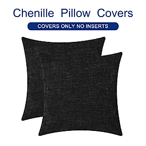 CaliTime Throw Pillow Covers Decorative 18 X 18 Inches Pack of 2 Cozy Chenille Cushion Cases for Couch Sofa Bed Living Room Home Black