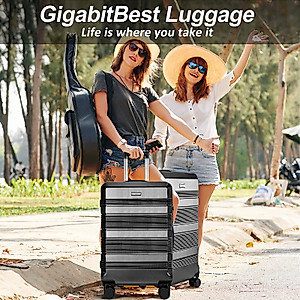 GigabitBest Luggage Sets Clearance Spinner Wheels Suitcase 3 Piece Set PC+ABS with TSA Lock Carry on Hardshell Lightweight 20in 24in 28in, Black