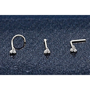 Jewelry Avalanche 3-Stone 0.015ctw Moissanite Nose Stud - 22G Solid 14Kt White Gold L-Shape Stud Nose Ring - April Birthstone Nose Stud LSWG310-MNT