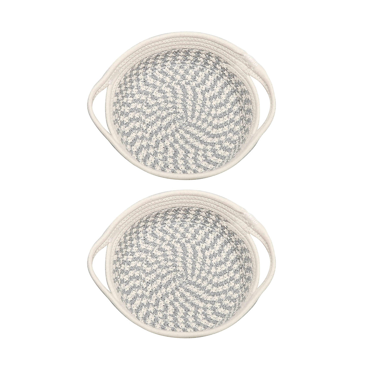 2 pack Small Storage Baskets, Desk Basket for Jewellery&Keys, Cute Rope Baskets, Small Basket Home Storage, Small Table Basket, Organizers and Storage, Small Woven Basket,(Camel & White - Hemp Rope)