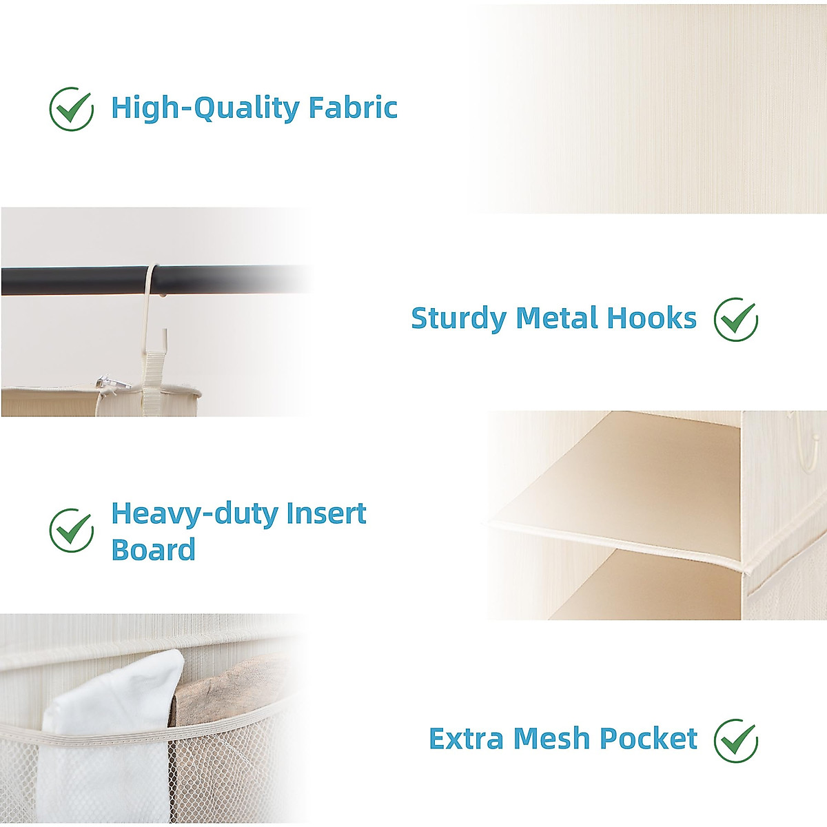 StorageWorks 6-Shelf Hanging Closet Organizers, Two 3-Shelf Separable Closet Hanging Shelves, 13" D x 15" W x 48 ¼"H, Mixing of Beige, White & Ivory