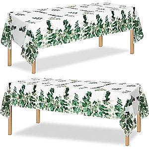 Eucalyptus Leaf Tablecloth 3pcs Sage Green Tablecloth Sage Green Baby Shower Decorations Eucalyptus Leaves Sage Greenery Plastic Table Covers for Neutral Green Baby Shower, Birthday, Wedding Decor