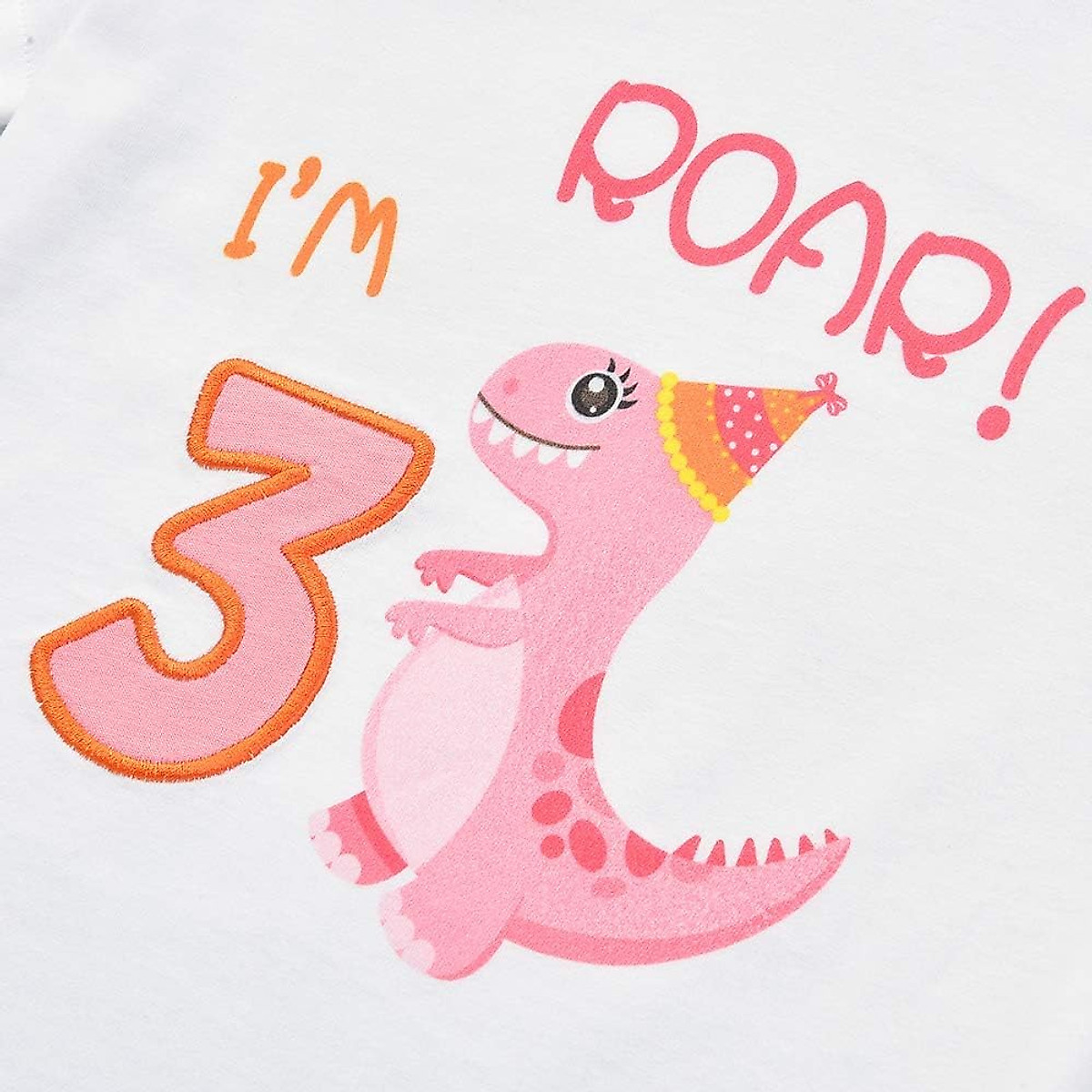 AMZTM 3rd Birthday Girl T-Shirt Dinosaur Party B-Day Themed Tee Gift for Toddler (US, Age, 3 Years, White)