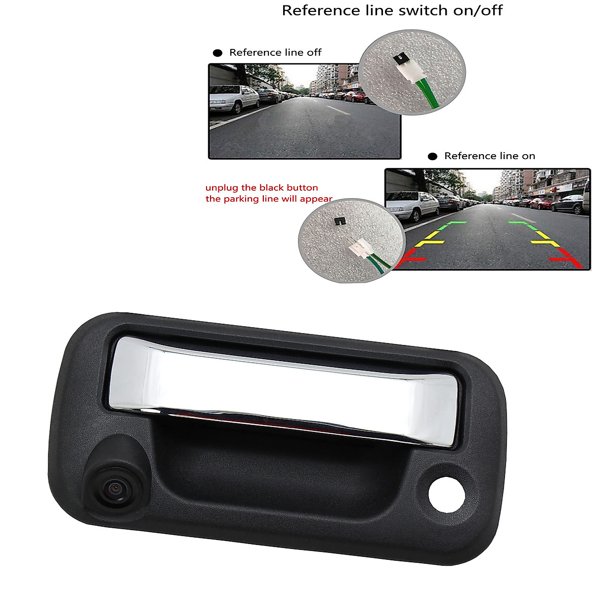 RED WOLF Chrome Tailgate Handle Reverse Backup Camera Fit for Ford F150 2004-2014, F250 F350 F450 2008-2016 Tailgate Rear View Parking Camera Camera RCA Connector Wide Angle Optional Guideline