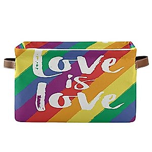 AUUXVA Storage Basket Love is LGBT Pride Storage Cube Box Durable Canvas Collapsible Toy Basket Organizer Bin with Handles for Shelf Closet Bedroom Home Office
