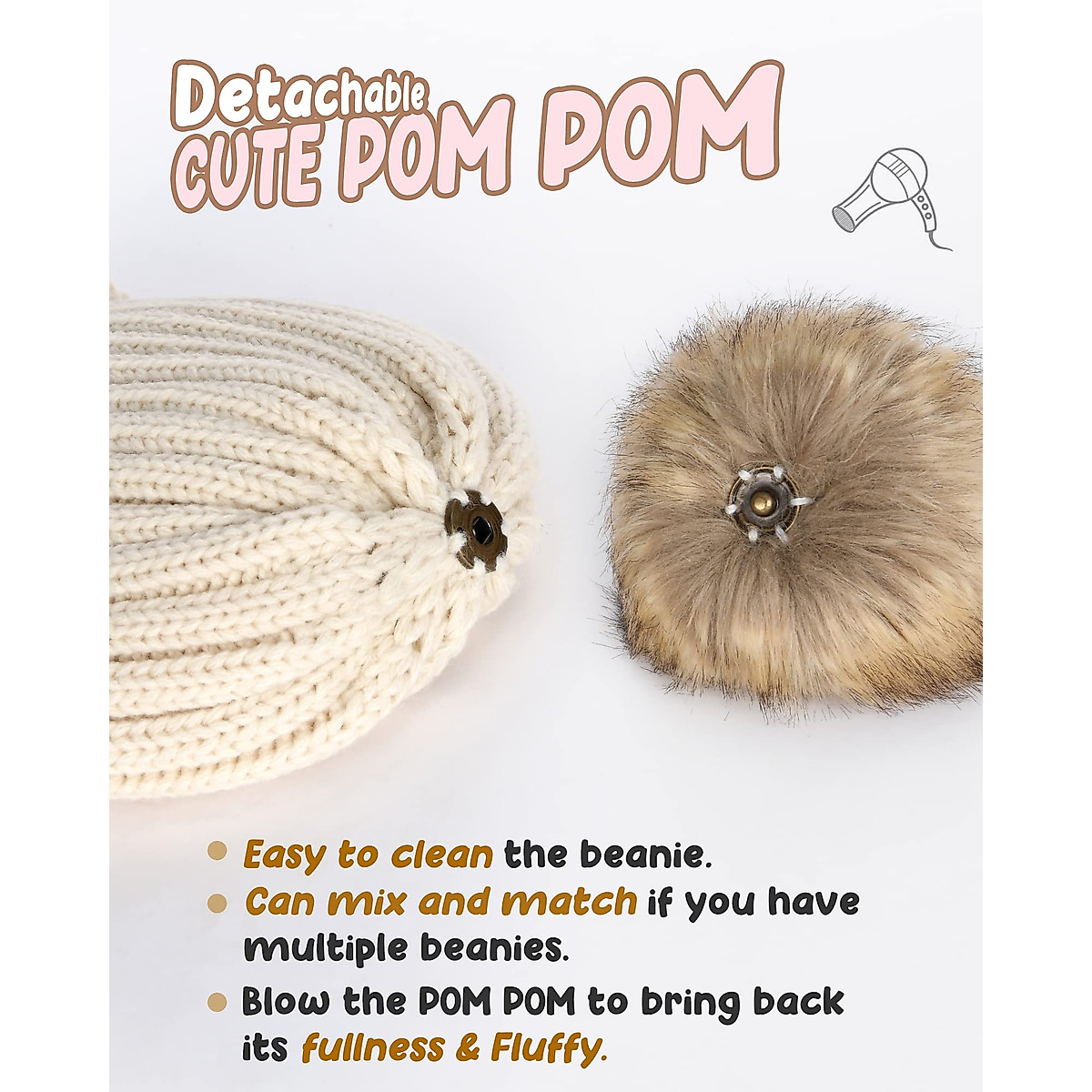 FURTALK Toddler Beanie Satin Lined Baby Boys Girls Winter Hats Pom Pom Beanies for Kids Beige