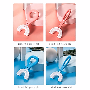 Pritbon 4pcs Kids U Shaped Toothbrush with Silicone,U-Type Toothbrush with Handle 360° Thorough Cleansing for Toddlers and Kids(2-8 Years Old), Blue, 4 Piece Set