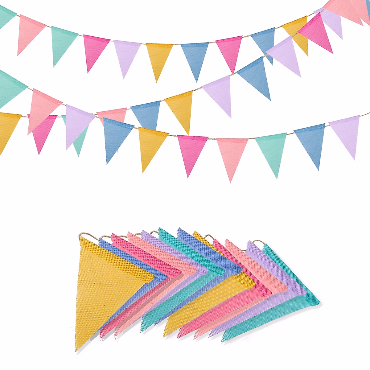 36 Flags Imitated Burlap Pennant Banner Flags, Pastel Fabric Triangle Rainbow Flag for Birthday Classroom Christmas Valentines Baby Shower Graduation Rustic Boho Spring Holidays Party Decorations